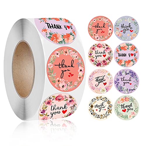 Thank You Stickers Labels 500PCS 1.5 Inch Small BusinessThanksgiving Waterproof for Party Baby Shower Wedding Hand Gift Small Business,Cute Clear 8 Colors