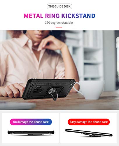 Androgate for Samsung Galaxy S9 Case with HD Screen Protectors, Military-Grade Metal Ring Holder Kickstand 15ft Drop Tested Shockproof Cover Case for Samsung Galaxy S9 (2018), Black