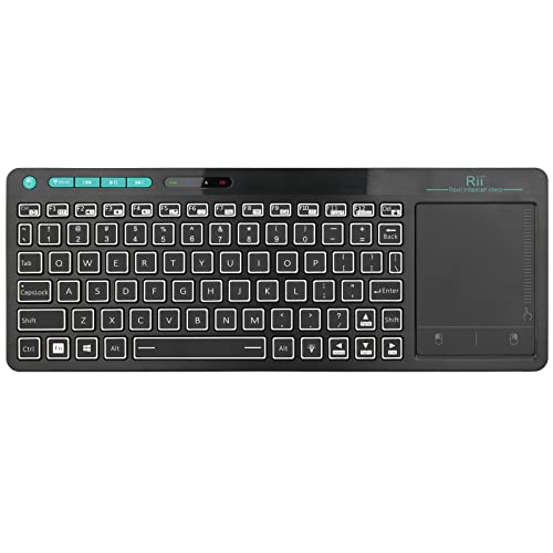 (Dual Mode) Rii RT518S Wireless and Bluetooth 2-LED Color Backlit Multimedia Keyboard with Multi-Touch Big Size Trackpad,Rechargable Keyboard for Android TV Box,PC,Tablets,Smart TV, HTPC, IPTV,Windows