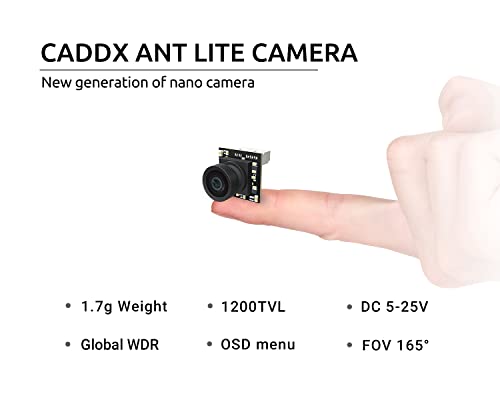 Caddx Ant Lite FPV Camera,1.8mm FPVCycle Edition 1200TVL Global WDR FOV 165° 1/3'' CMOS Sensor Analog Camera for FPV Racing RC Drone,Black 4:3