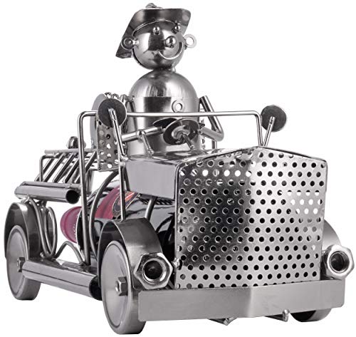 BRUBAKER Wine Bottle Holder 'Fire Engine' - Table Top Metal Sculpture - with Greeting Card