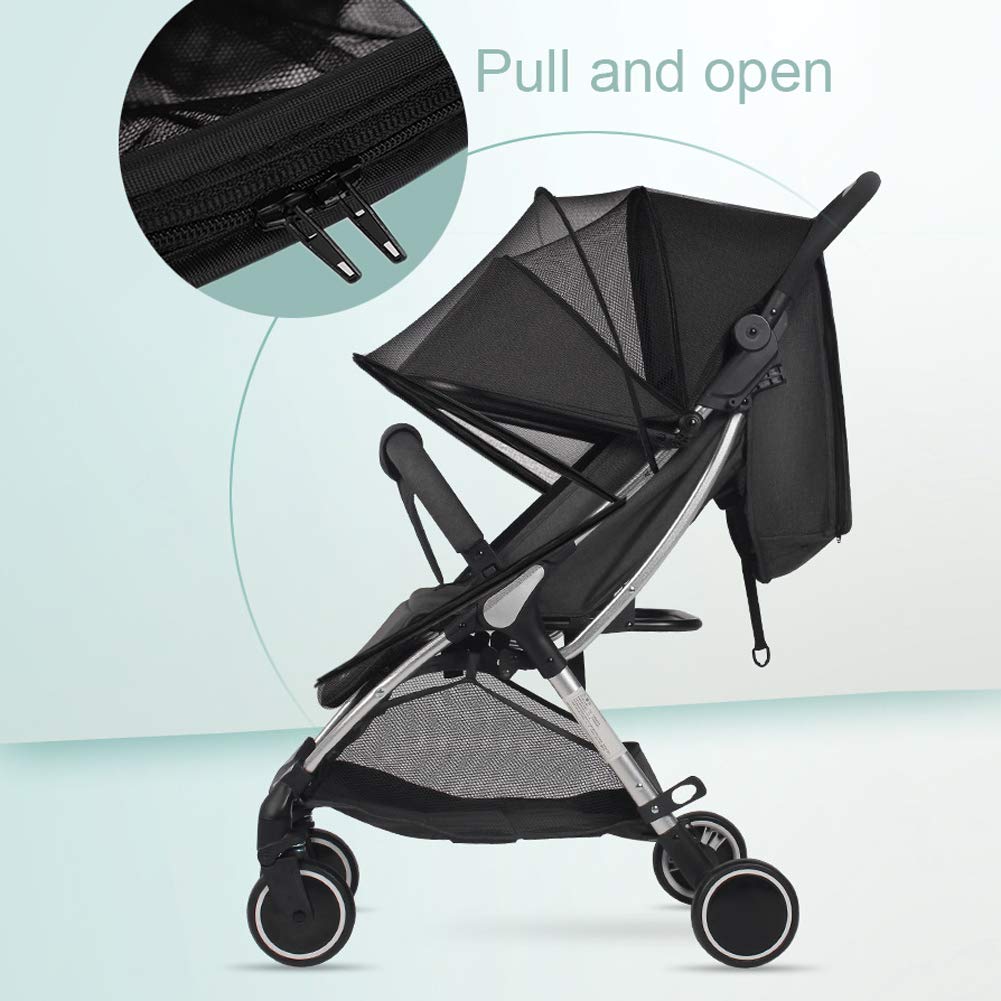 2 in 1 Net Baby Stroller Sun Shades with Zipper Window, Universal Mesh Travel Breathable See Through Outdoor Walking Beach Parasol Windproof Protective Cover for Seats, Bassinets and Carriers