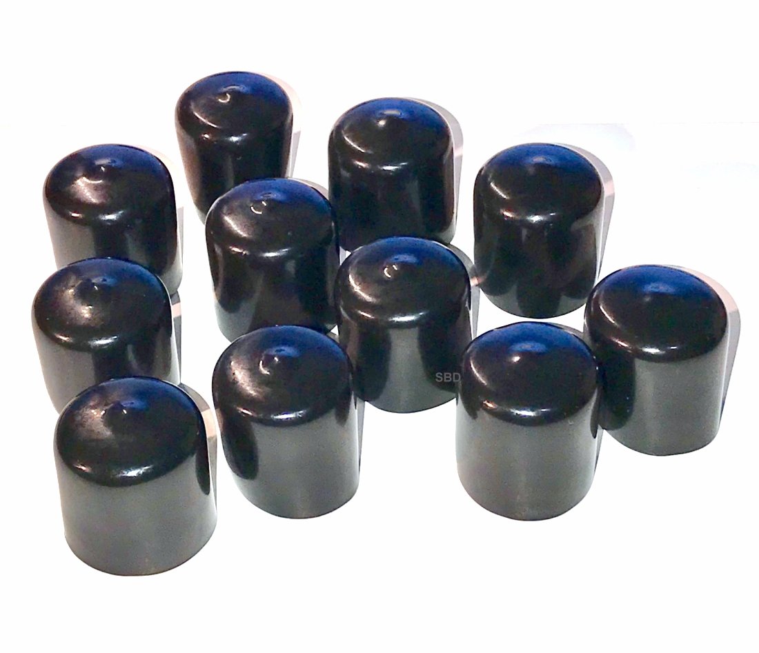 (Pack of 25) Caplugs: 7/8" to 15/16" Round Black Vinyl Flexible End Cap Bolt Screw Rubber Thread Protector Safety Cover | for 0.875 Inch Pipe Post Tubing Rod OD Protective Cover.