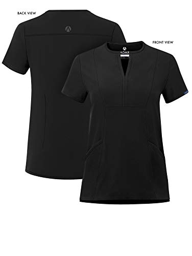 Adar Addition Scrubs for Women - Notched V-Neck Scrub Top - A6002 - Black - S