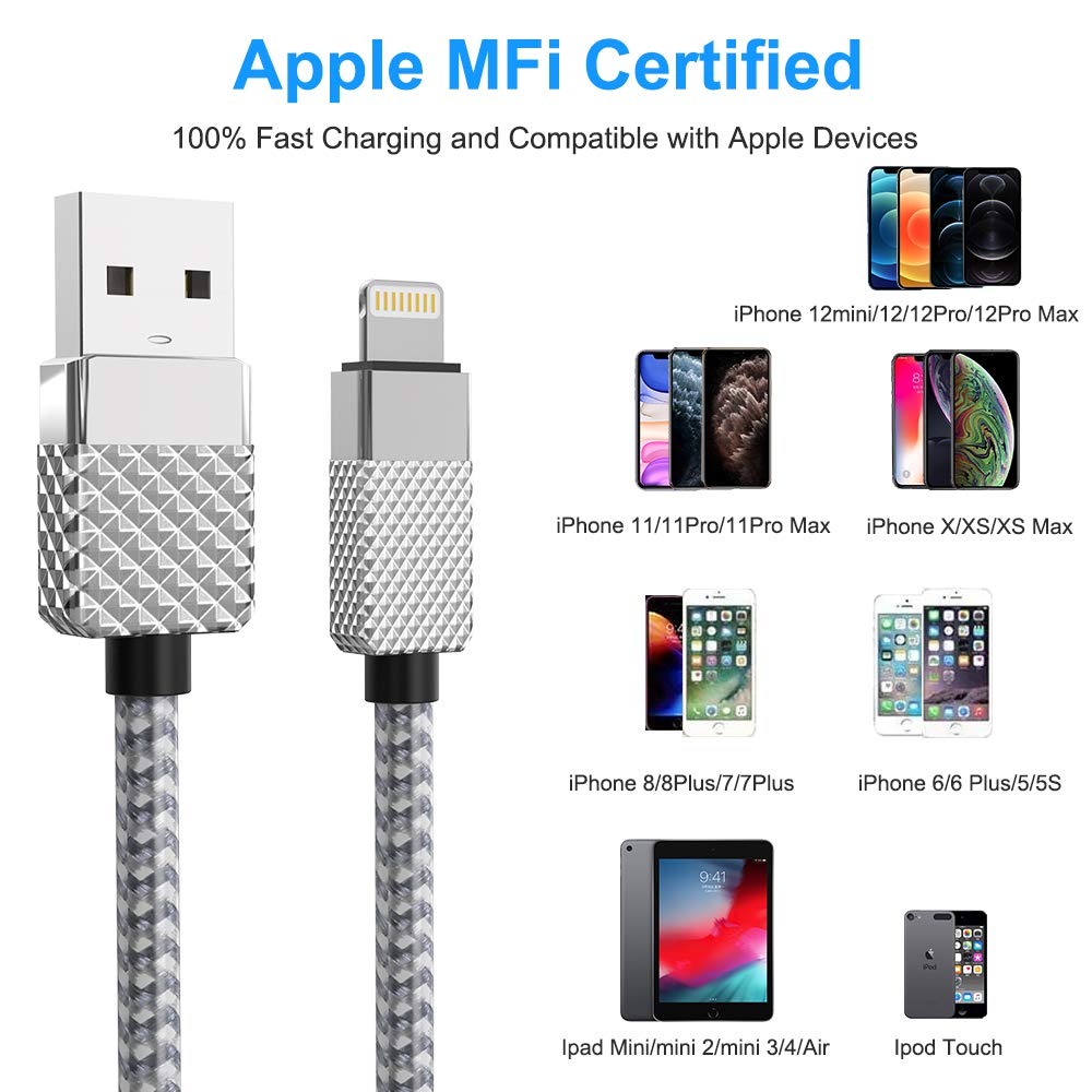 [ Apple MFi Certified ] iPhone Charger Cord 16Ft, Nylon Braided Long Lightning Cable to USB Cable, 2.4A Fast Charging Apple Cord Compatible with iPhone 11/11 Pro/11 Pro Max/XS/XS Max/XR/X/8/8