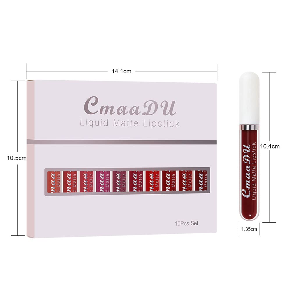 evpct CmaaDU 10Pcs Liquid Matte Matt Lipstick Set for Black Women, Dark Deep Bright Ruby Sexy Brick Mauve Plum Red Violet Purple Matte Lipstick Long Lasting Lipstick 24 hour Waterproof Lip Gloss Matte