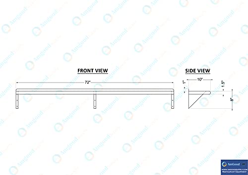 10" X 72" Stainless Steel Wall Shelf | Metal Shelving | Garage, Laundry, Storage, Utility Room | Restaurant, Commercial Kitchen | NSF…