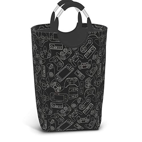 Duduho Video Game Controller Black Laundry Basket with Handles Laundry Hamper Toys Storage Organizer Foldable Bucket Washing Bin Dirty Clothes Bag for Home Bathroom Bedroom Dorm