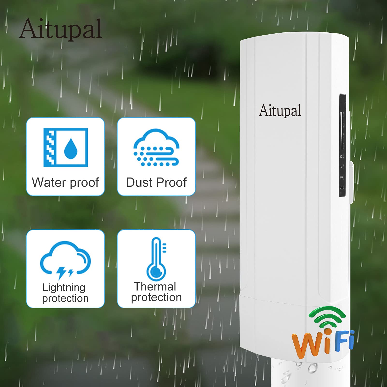 Aitupal 5.8G Gigabit 1Gbps High Speed Wireless Bridge, Point to Point WiFi Outdoor CPE with 14dBi High-Gain Antenna, 5KM Long Range Working Distance Support starlink Router,48V PoE