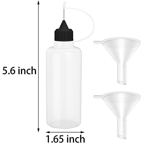 6 Pcs 4 Ounce Needle Tip Glue Bottle 120ml Plastic Dropper Bottles Multicolor Lid with 2 Pcs Mini Funnel for Small Gluing Projects, Paper Quilling DIY Craft, Acrylic Painting