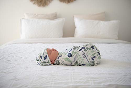Terriboo Baby Receiving Blanket Newborn Wrap for Baby Girl and Boy Leaf Printed Swaddle Beanie Set (Green)