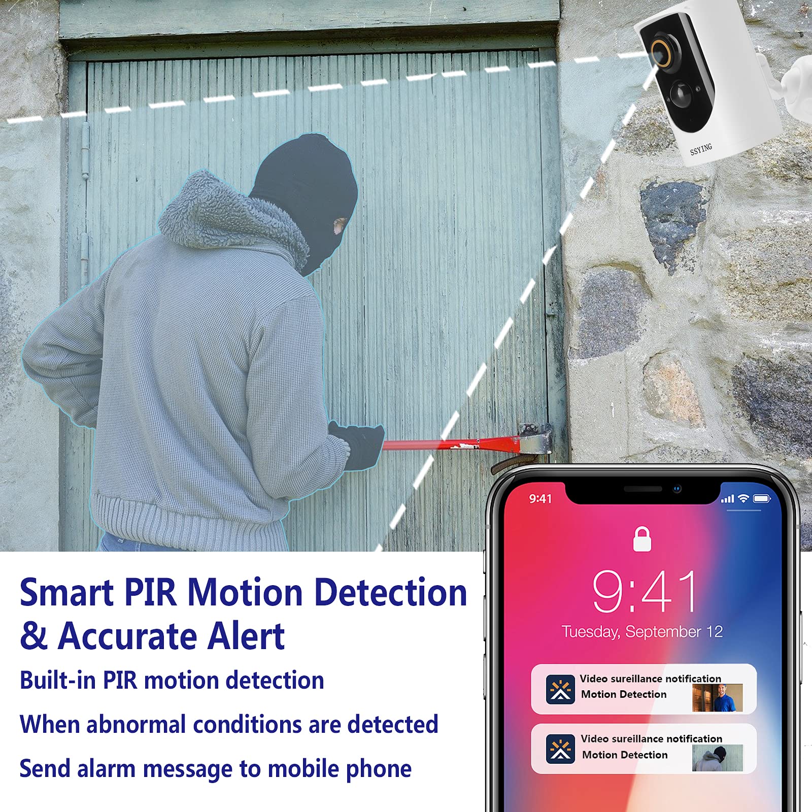 1080P Battery Home Security Camera System, Wire-Free Outdoor Security Camera System, Security Camera Outdoor Wireless WiFi, IP65 Waterproof, HD Night Vision,2-Way Audio(for iOS and Android) (White)