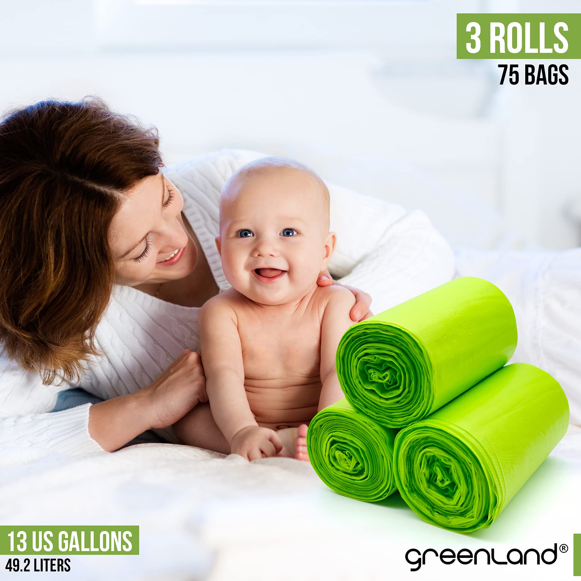 Greenland Biodegradable Diaper Pail Bags Compatible with Ubbi – Lemon Scented (75 Bags, 13 Gallons)