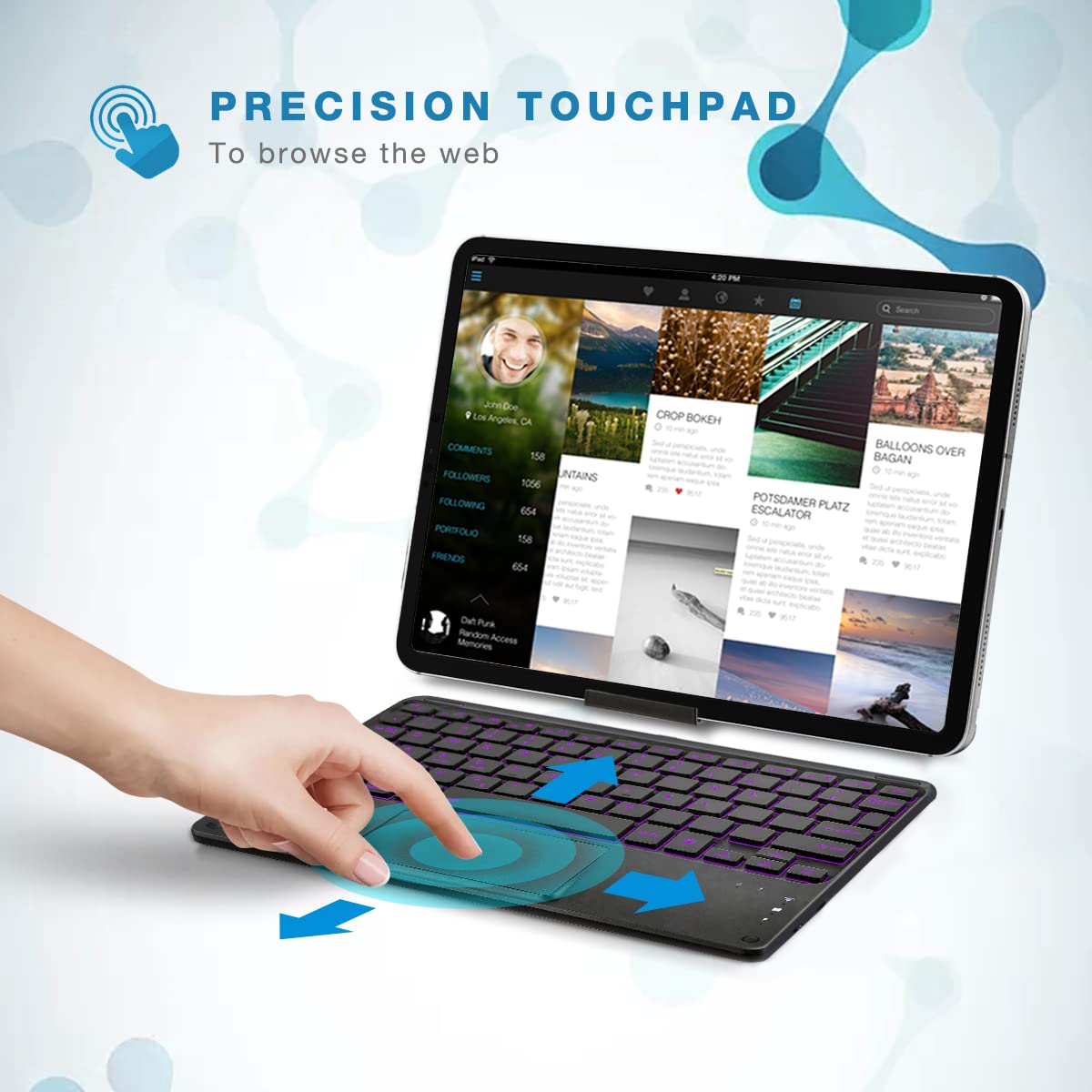 Bluetooth Keyboard with Touchpad Compatible with iOS/Android Windows, Ultra Slim 7-Colors Backlit Keyboard, Build in Trackpad Wireless Keyboard for iPhone/IPad/IPad Pro/Mac, Samsung Tablets, Laptop