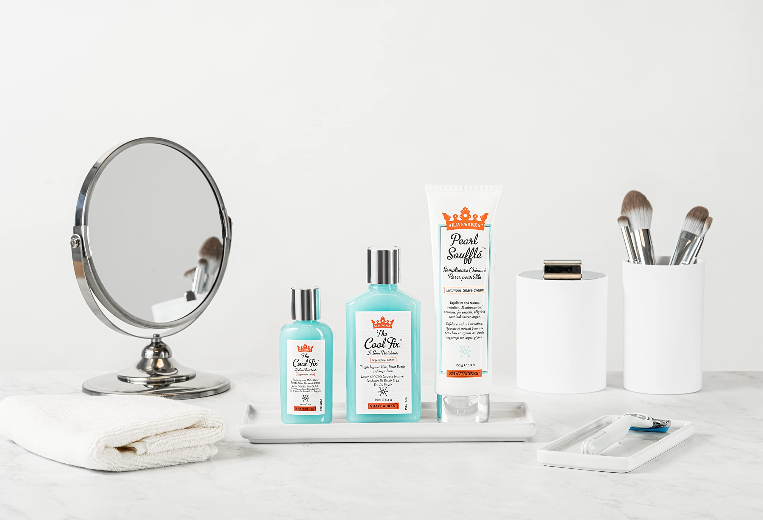 Shaveworks Post Waxing and Shaving Solution for Ingrown Hair, Razor Bumps and Razor Burns, The Cool Fix, 5.3 Fl Oz. and The Pearl Soufflé Shave Cream, 5.3 Fl Oz.