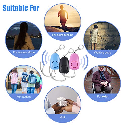 (Upgraded New Version) Safe Sound Personal Alarm, Rechargeable Emergency 130db Security Alarm Keychain Siren Song with 2 LED Lights, for Women, Men, Children, Elderly (3 Pack)