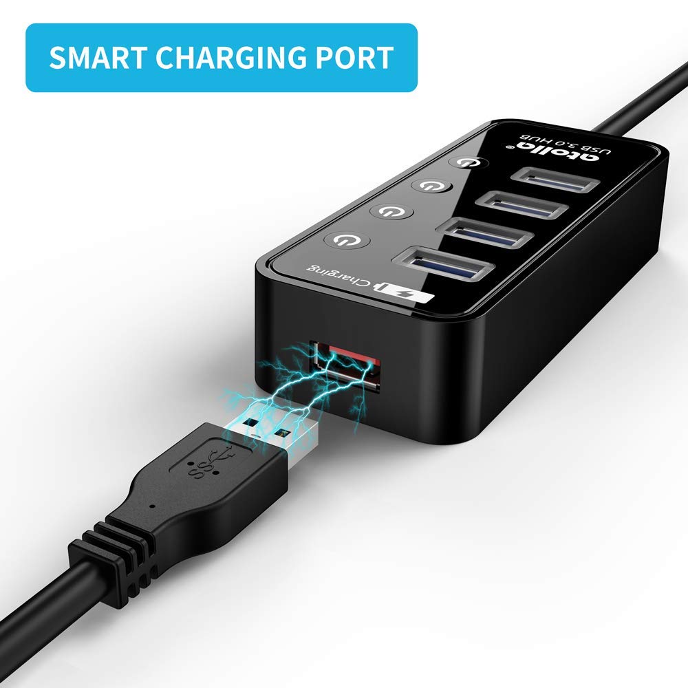 atolla 4-Port USB 3.0 Hub, USB Splitter with Individual On/Off Switches & LED