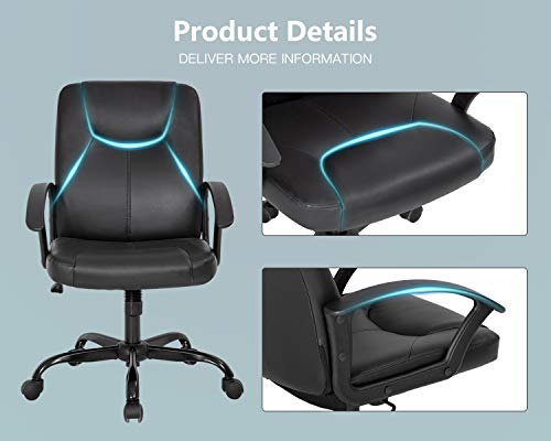 Office Chair Desk Chair Computer Chair with Lumbar Support PU Leather Executive Ergonomic Chair Rolling Swivel Adjustable Task Chair for Men(Black)