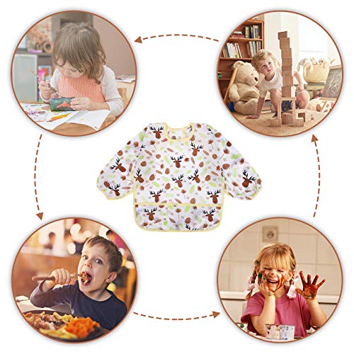 Accmor 3 Pack Long Sleeve Baby Bibs, Waterproof Sleeved Bib, Toddler Soft Bib for 6-24 Months