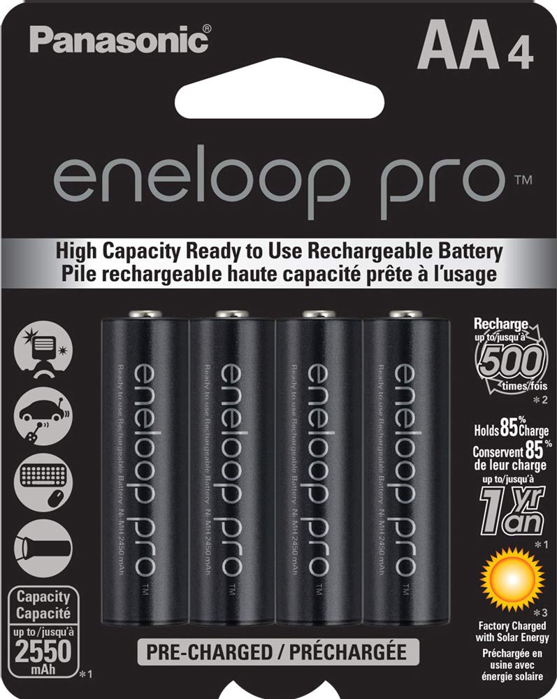 Eneloop Panasonic K-KJ55KHC4BA Advanced 4 Hour Quick Battery Charger with 4AA pro Rechargeable Batteries & Panasonic BK-3HCCA4BA pro AA High Capacity Ni-MH Pre-Charged Batteries, 4 Pack