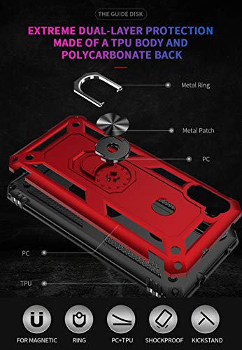 PUSHIMEI Samsung A11 Case,Galaxy A11 Case, Military Grade Heavy Duty Armor Protection Phone Case Cover with HD Screen Protector Magnetic Ring Kickstand for Samsung Galaxy A11 (Red Military Case)