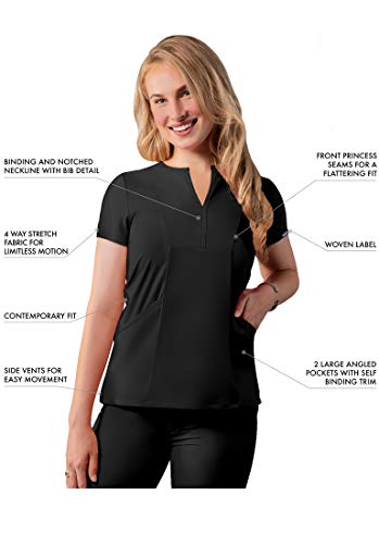 Adar Addition Scrubs for Women - Notched V-Neck Scrub Top - A6002 - Black - S