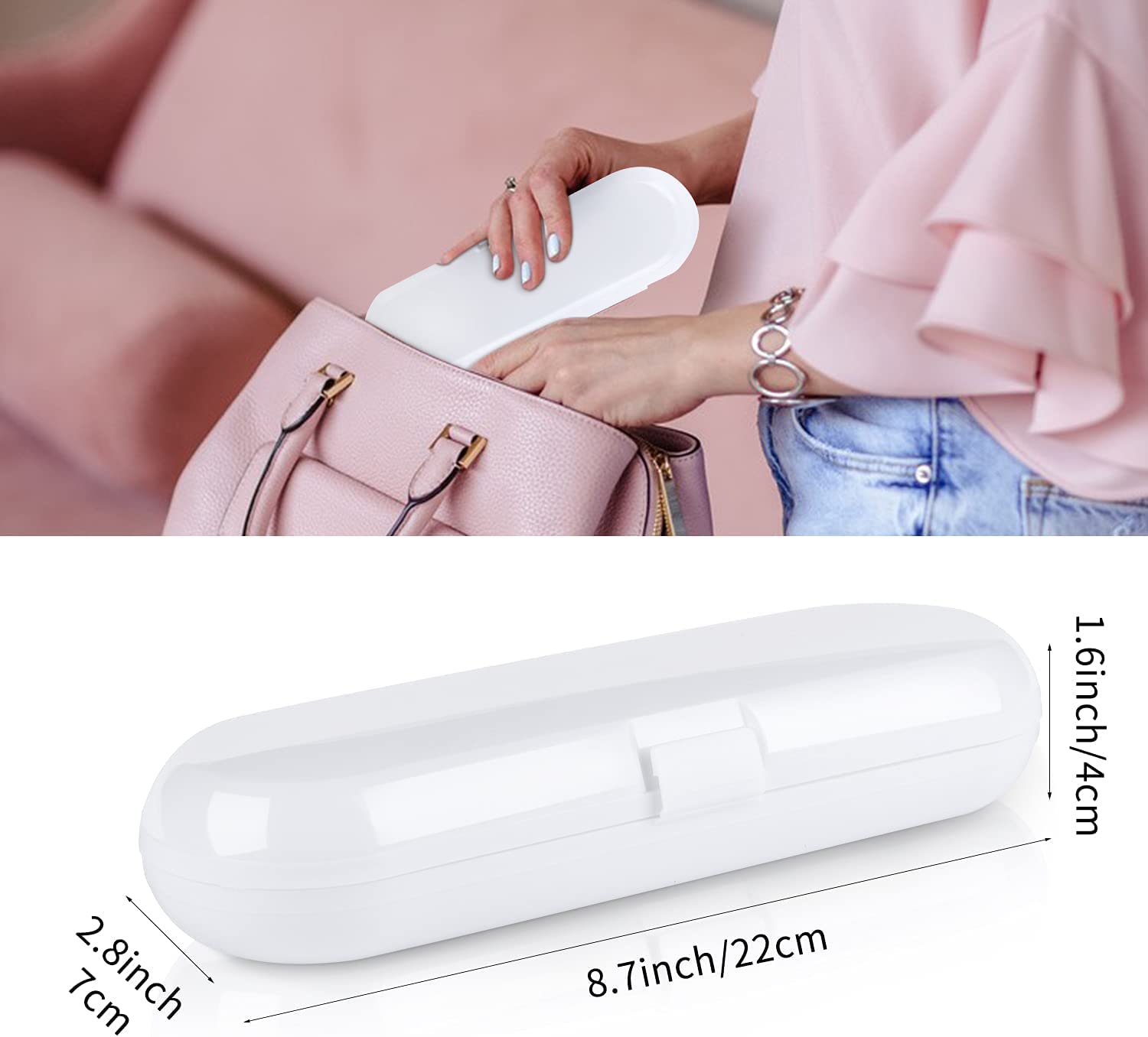 GIAVGIAV Electric Toothbrush Travel Case for 7.5Inch Handle, Toothbrush Carrying Case, Portable Brush Plastic Container Holder, Storage Box for Business Trips, Camping (White)