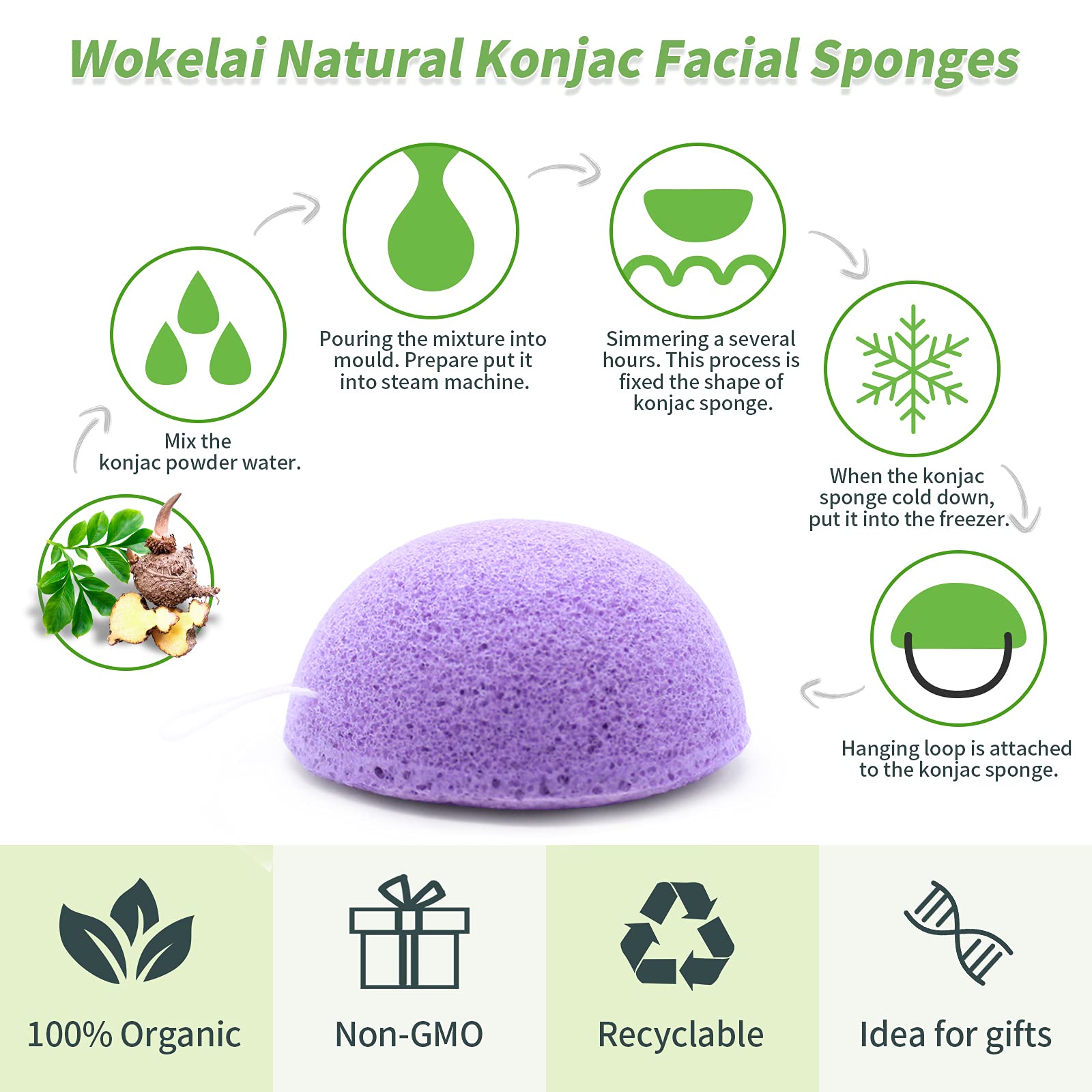Konjac Facial Sponges for Cleansing Exfoliating - Konjac Face Sponge for Washing Face Body, Organic Natural Cleaning Puff Buff Scrubber for Shower Bath SPA for Babys Men Women