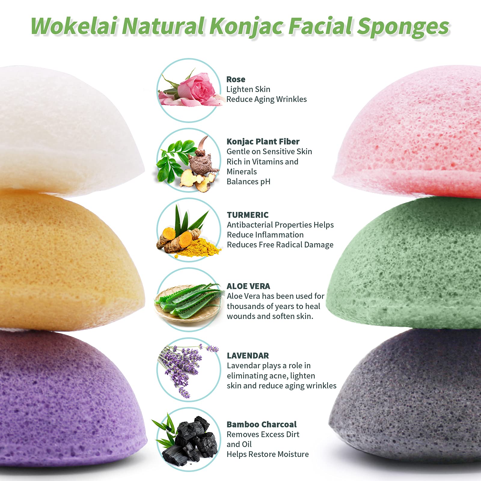 Konjac Facial Sponges for Cleansing Exfoliating - Konjac Face Sponge for Washing Face Body, Organic Natural Cleaning Puff Buff Scrubber for Shower Bath SPA for Babys Men Women