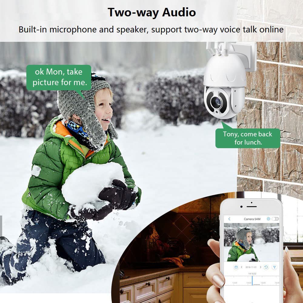 Funxwe 4G LTE Cellular Wireless 5MP 30X Optical Zoom Security PTZ Camera with SIM Card Slot, Two Way Audio Motion Alarm Auto Tracking, Color Night Vision
