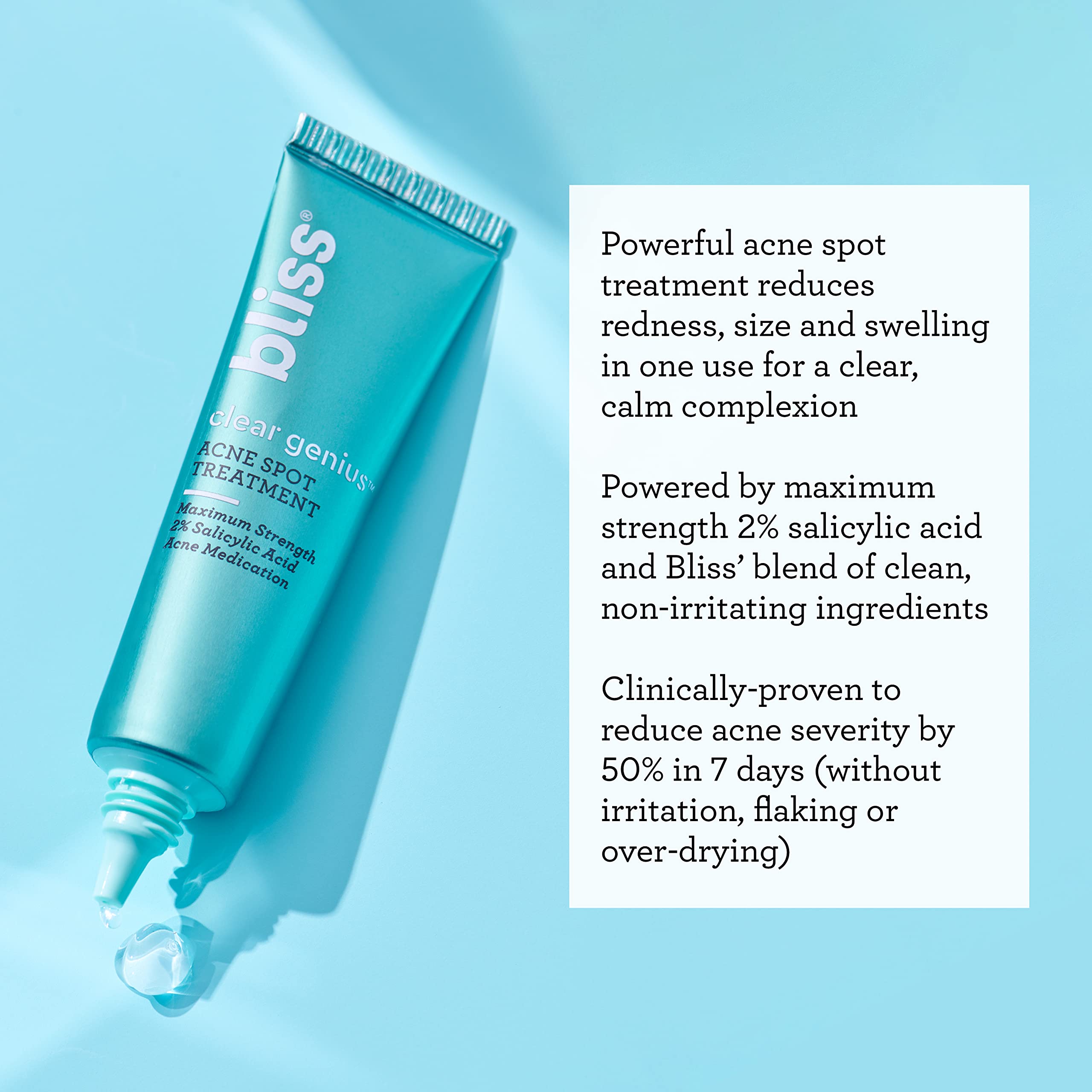 Bliss Clear Genius Acne Spot Treatment – Maximum Strength 2% Salicylic Acid Shrinks Blemishes – Clean, Vegan, Cruelty-Free, 0.5 Fl Oz