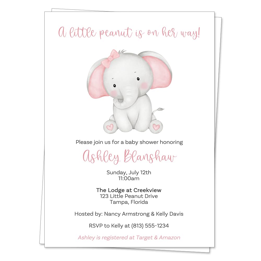 The Invite Lady Little Peanut Baby Shower Invites Customizable Girl Elephant Invitations (12 count)