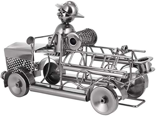 BRUBAKER Wine Bottle Holder 'Fire Engine' - Table Top Metal Sculpture - with Greeting Card