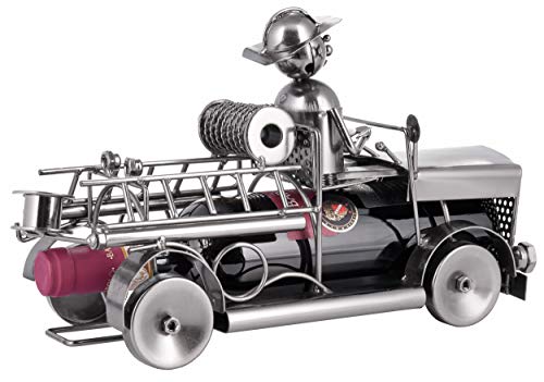 BRUBAKER Wine Bottle Holder 'Fire Engine' - Table Top Metal Sculpture - with Greeting Card