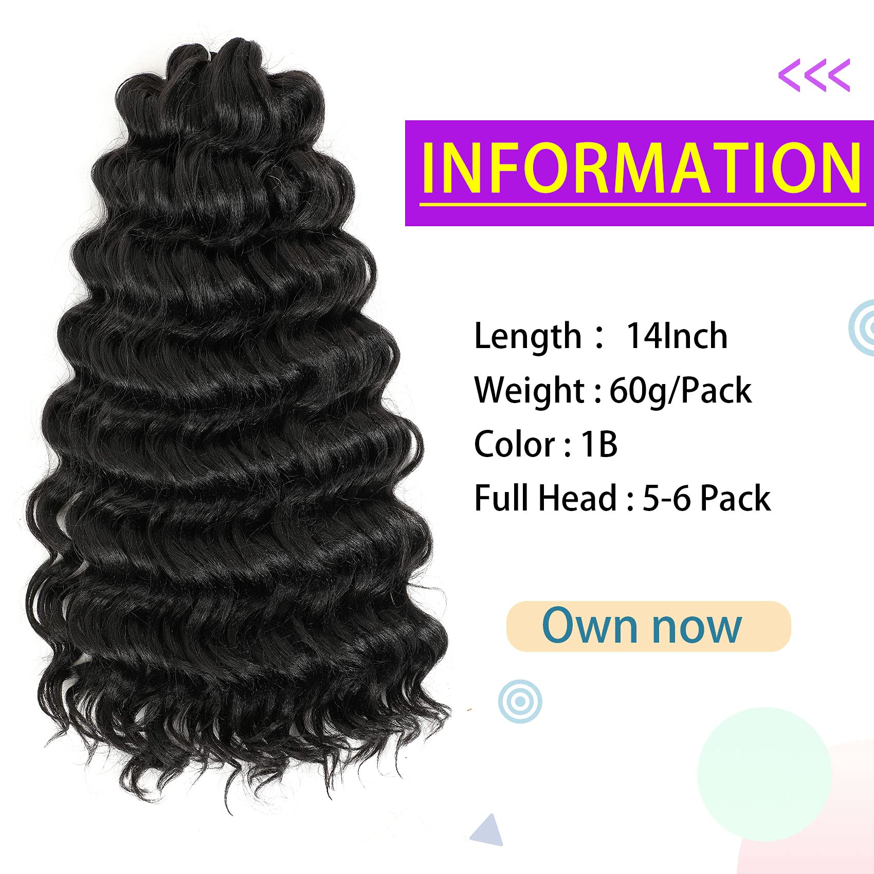 Ameli Ocean Wave Crochet Hair Natural Black Deep Wave Crochet Hair for Black Women Synthetic Curl Braiding Hair Extensions 8 Packs (14 Inch, 1B)