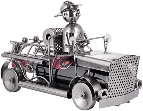 BRUBAKER Wine Bottle Holder 'Fire Engine' - Table Top Metal Sculpture - with Greeting Card