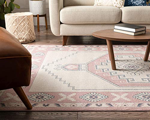 Well Woven Loop-De-Loop Kaya Southwestern Tribal Medallion Blush Kilim-Style 5'3" x 7'3" Area Rug
