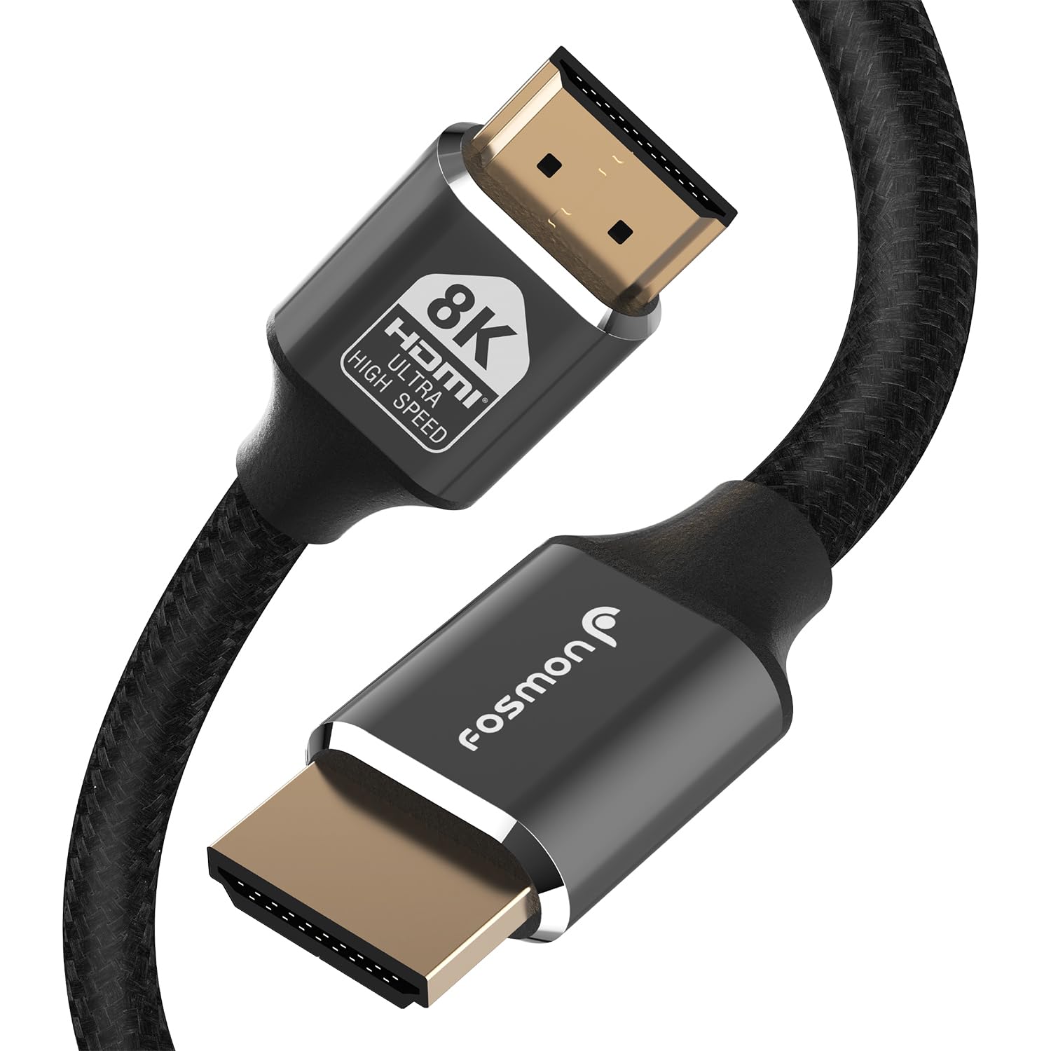 Fosmon HDMI 2.1 Cable 8K@60Hz 1ft (2 Pack), Premium Certified in-Wall CL3 Rated, 48Gbps Ultra High Speed, 4K@120Hz, Dynamic HDR, HDCP 2.3, 3D, eARC, 30AWG Cotton Braided Compatible with UHD TV & More