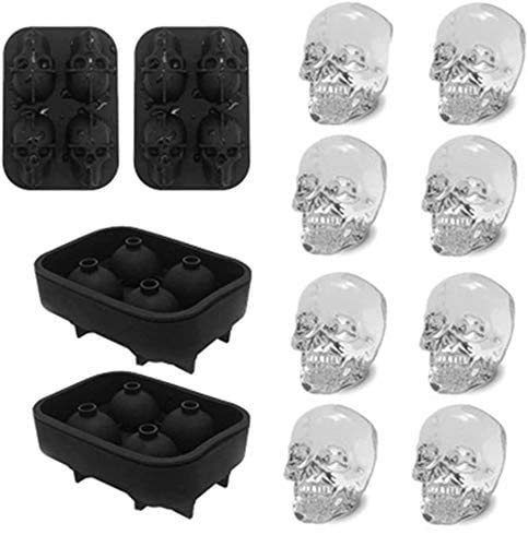 3D Skull Ice Mold-5Pack,Easy Release Silicone Mold, Ice Cube Trays Silicone Mold - Easy Release Ice Cube Molds Sphere Ice Ball Maker with Removable Lid and Large Square Ice Molds Reusable and BPA Free