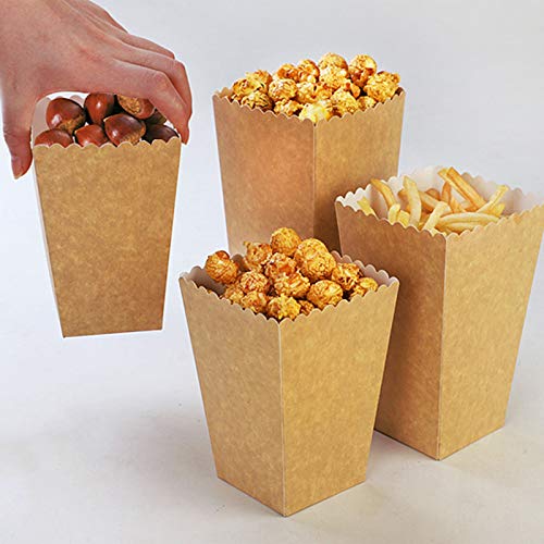 Disposable Popcorn Bags, 36 Pack Kraft Paper Popcorn Boxes, Foldable Paper Boxes for Chips, Cookies, Nuts, Snacks by FUNZON (Brown)
