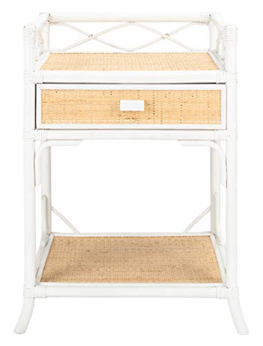 Safavieh Home Collection Rumi White and Natural Rattan 1-Drawer 1-Shelf Nightstand