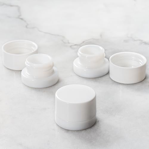 (200 Pack) 5ml Thick White Glass Jars with White Child Resistant Lids - UV Resistant - Storage for Oil, Lip Balm, Wax, Cosmetics - Mini Child Proof Container