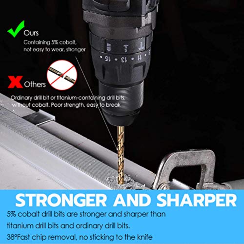 (21Pcs Set+3 Pcs Free) 1/16"-3/8" cobalt drill bit set, containing 5% cobalt,quenched and finely polished, suitable for hard metals, stainless steel, cast iron and other hard materials