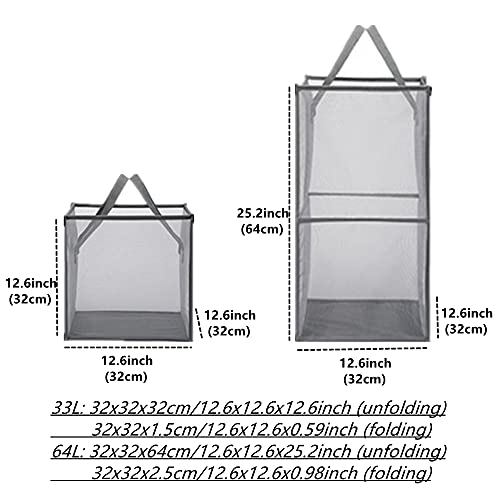 Set of 2 Mesh Popup Laundry Hamper, Collapsible Laundry Basket Double Space Saving Portable Foldable Dirty Clothes Hamper for Bathroom Bedroom College Dorm Room (33L+65L)