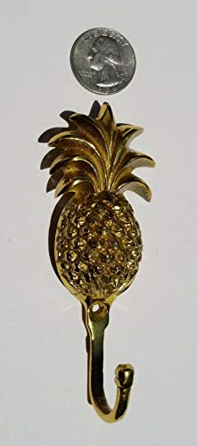 4-1/4" Pineapple Fruit Strong Hook Hanger Shiny Solid Brass Coat Hat Hanger #Q11