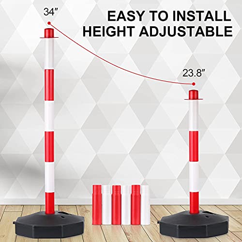 [2 Pack] Traffic Delineator Post Cones with Fillable Base, Portable Parking Pole Barrier with 8ft Chain, Traffic Safety Delineator for Parking Lot, Construction Lot (Red & White)