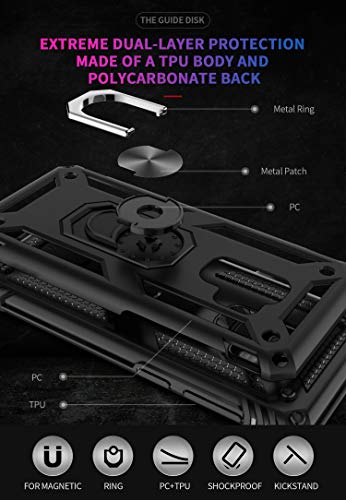 Androgate for Samsung Galaxy S9 Case with HD Screen Protectors, Military-Grade Metal Ring Holder Kickstand 15ft Drop Tested Shockproof Cover Case for Samsung Galaxy S9 (2018), Black
