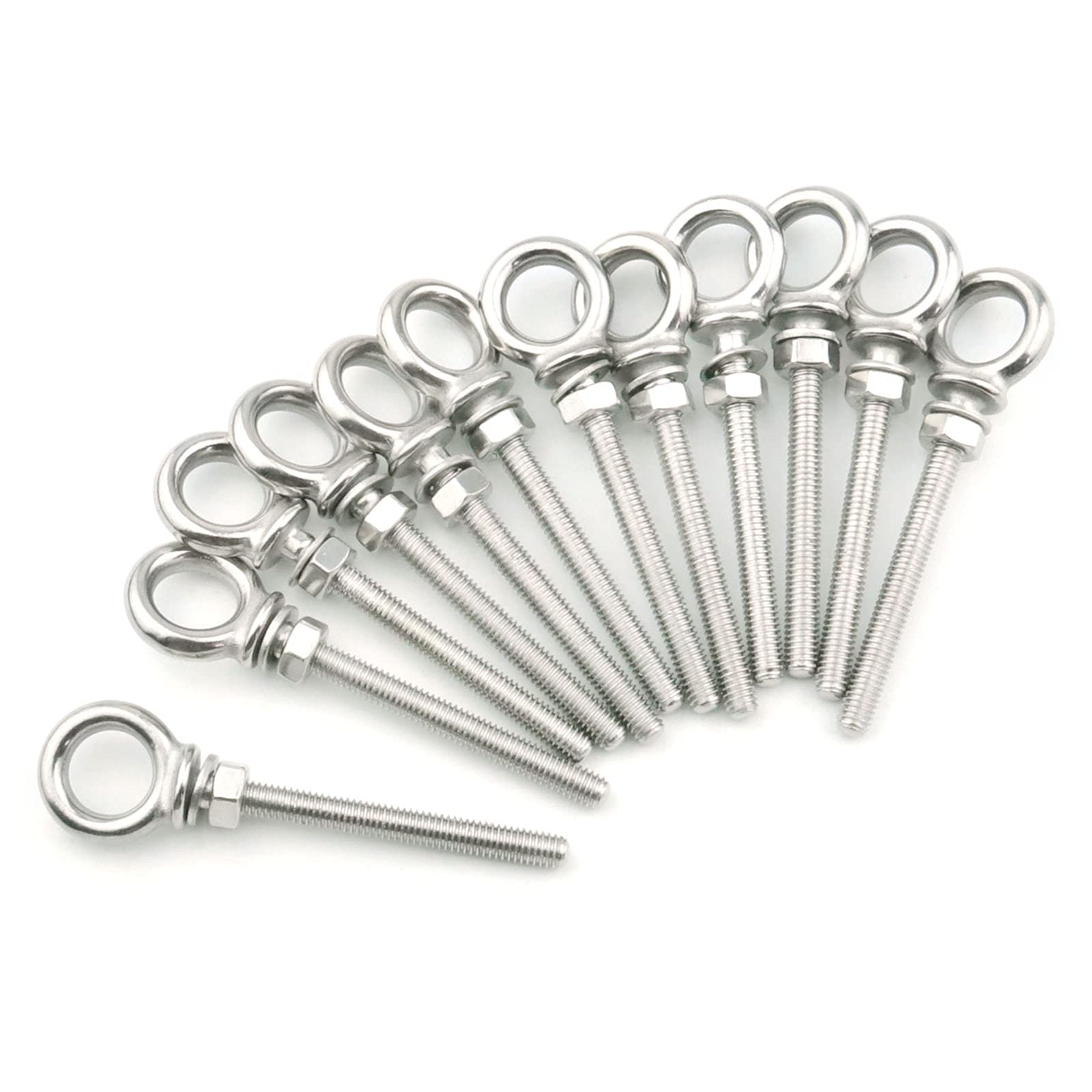 316 Stainless Steel Eye Bolt, Heavy Duty Shoulder Eyebolts Screws with Washer and Nuts (M6, 10PCS)