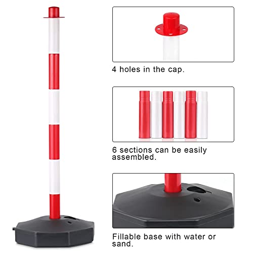 [2 Pack] Traffic Delineator Post Cones with Fillable Base, Portable Parking Pole Barrier with 8ft Chain, Traffic Safety Delineator for Parking Lot, Construction Lot (Red & White)