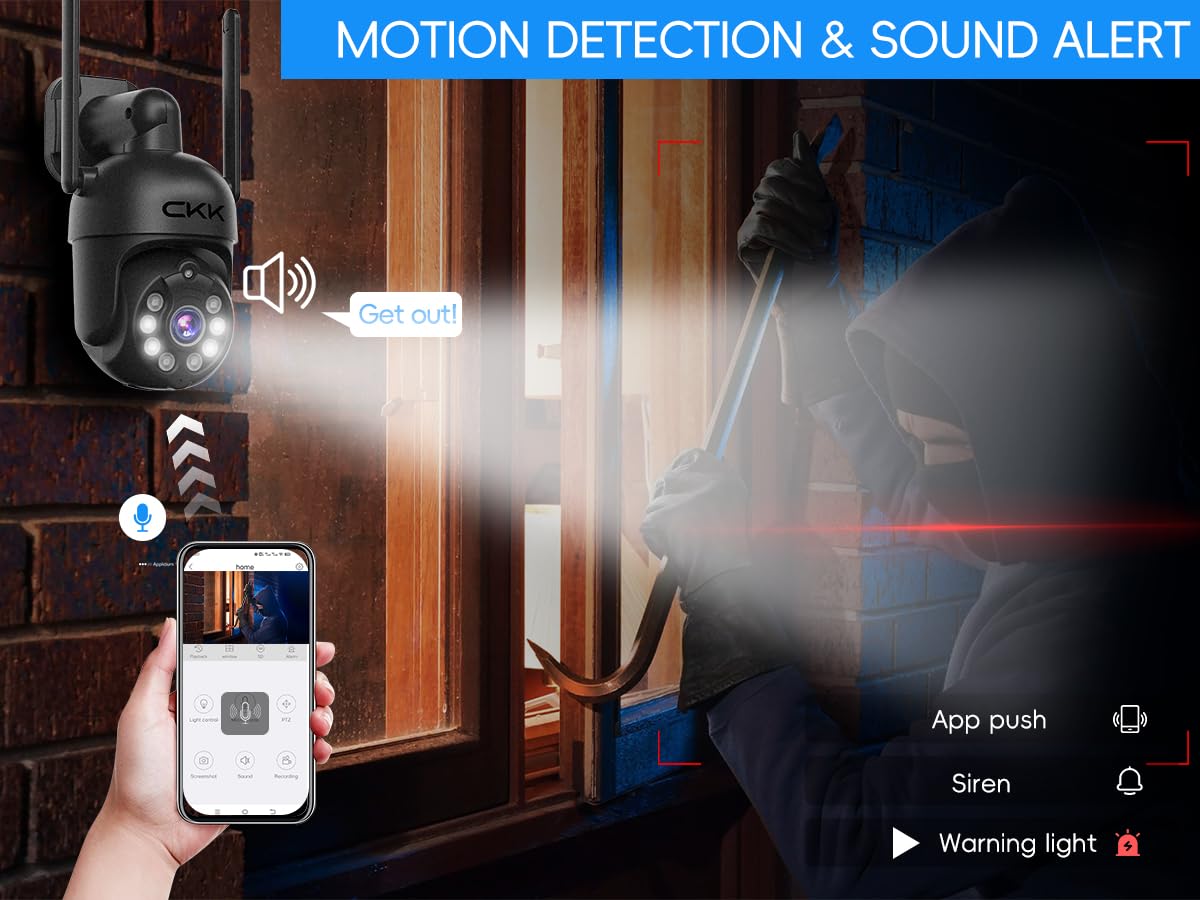 [3K Security Camera Outdoor] Color Night Vision, Wireless PTZ Cameras for Home Auto Tracking, IP66 2-Way Audio,3K WiFi Camera for Indside/Outside Security,Human Detection, 360° View,C102